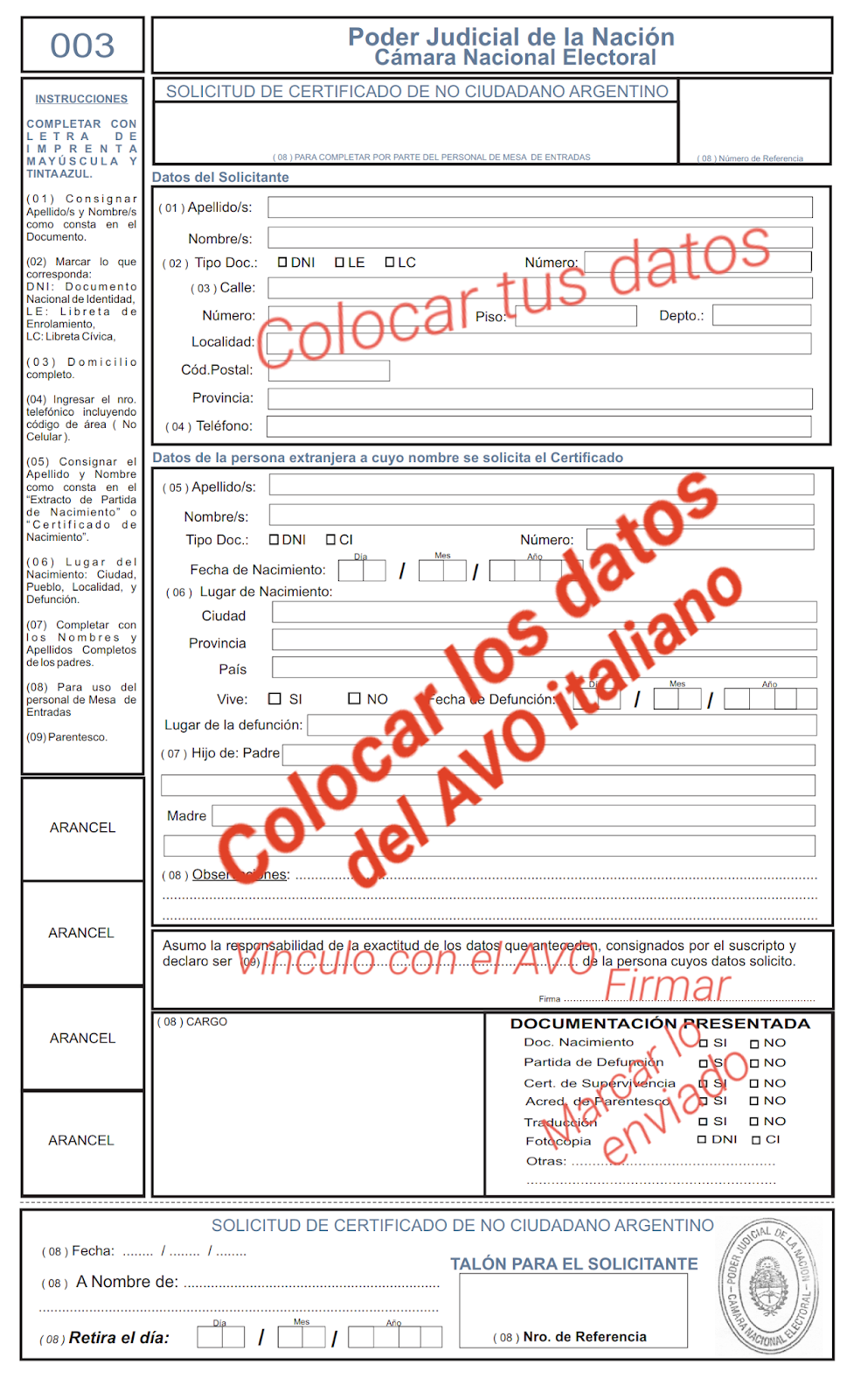 ¿Cómo completar el formulario 003 de la Cámara Nacional Electoral?