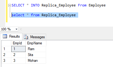Create Duplicate Table of existing table in SQL Server ~ MVC