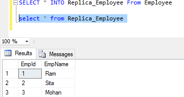 Create Duplicate Table of existing table in SQL Server ~ MVC