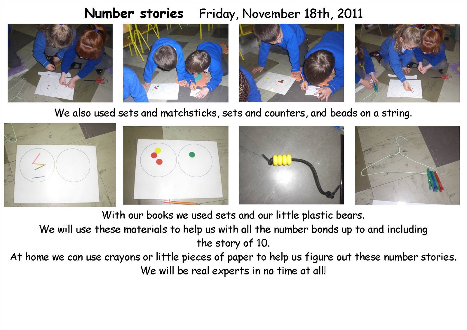 Maths Page: Number stories in Senior infants