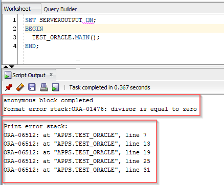 Example for DBMS_UTILITY.FORMAT_ERROR_STACK and DBMS_UTILITY.FORMAT ...