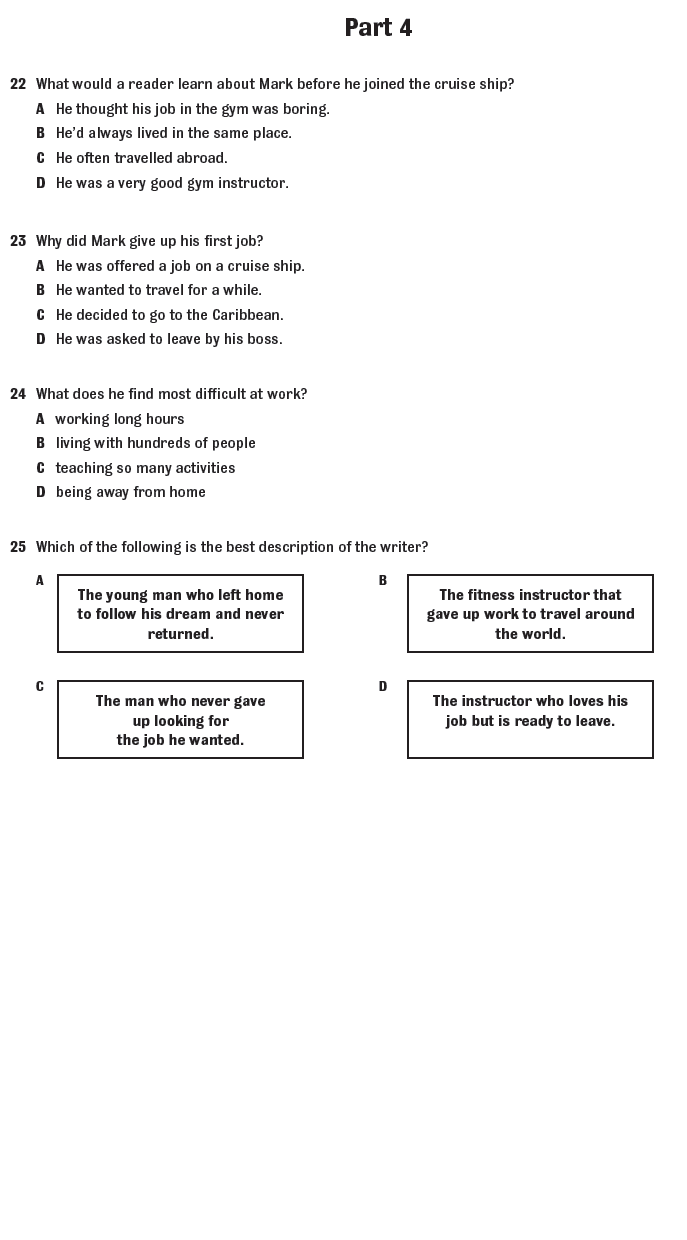 Let's Learn English: PET Practise Test: Reading Part 4