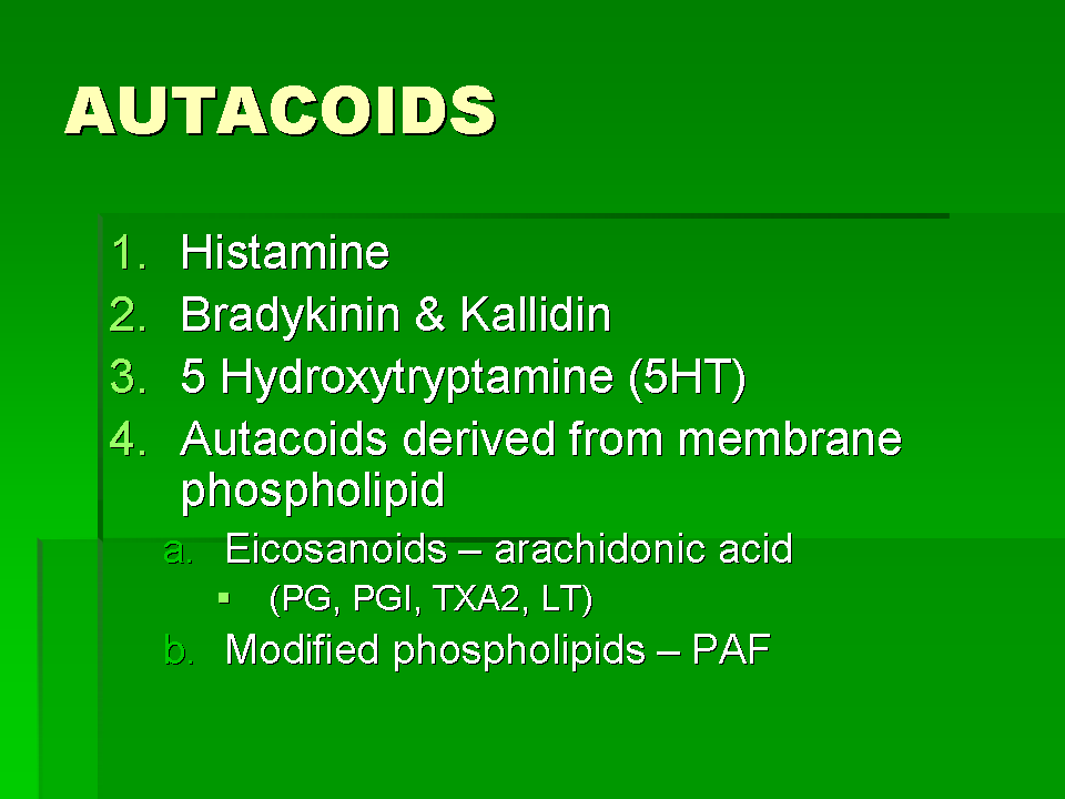 PHARMACOLOGY: AUTACOIDS