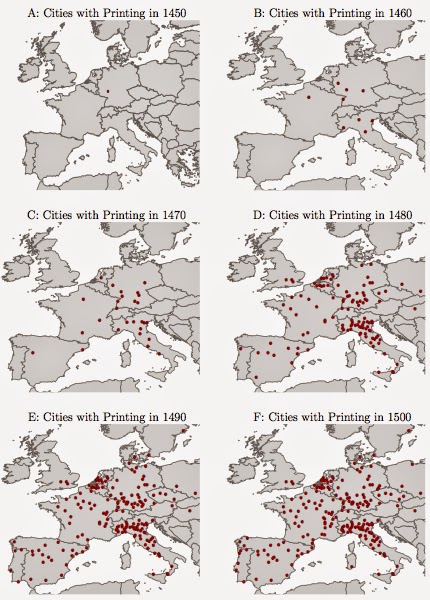 The global spread of the Printing Press | A collection of points ...