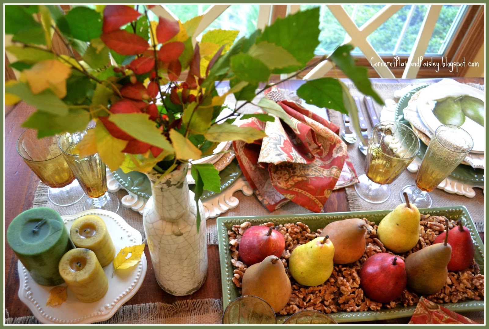 Pear Tablescape- the start of Fall - Corner of Plaid and Paisley