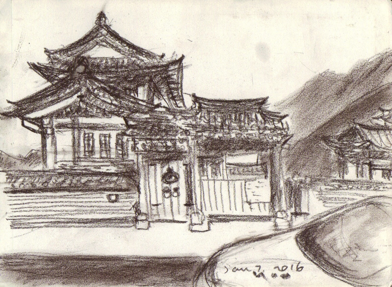 Yoo Drawing: Hanok sketch at eunpyeong Hanok Village
