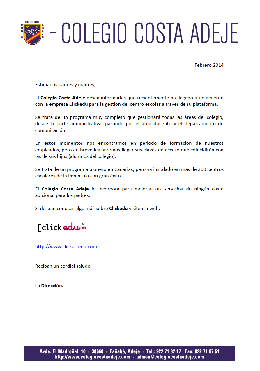 Colegio Internacional Costa Adeje: CIRCULAR INFORMATIVA CLICKEDU