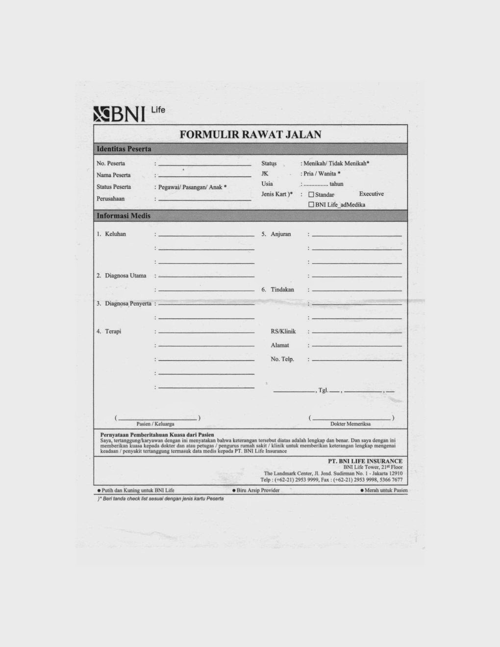 formulir rawat jalan bni life ~ Sekedar Catatan Kegiatan