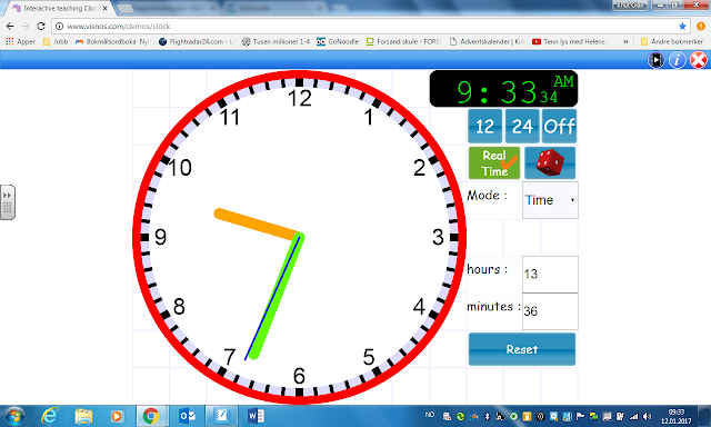 Skolesaker: Lære klokka - digital klokke til smartboard/iPad.
