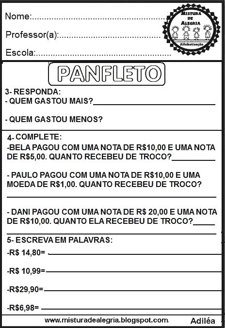 PANFLETO: ATIVIDADES PARA ALFABETIZAÇÃO - Mistura de Alegria