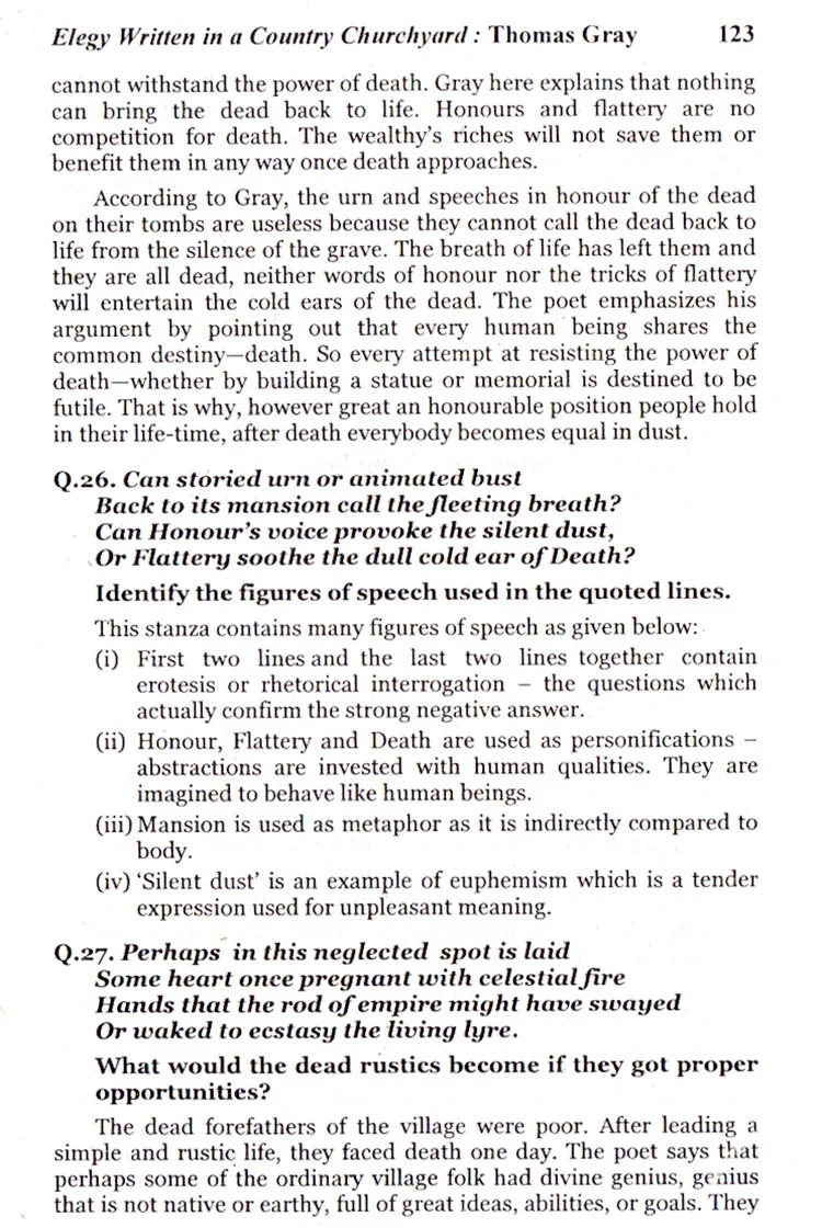 Short Questions with Answers (Elegy written in a country churchyard ...