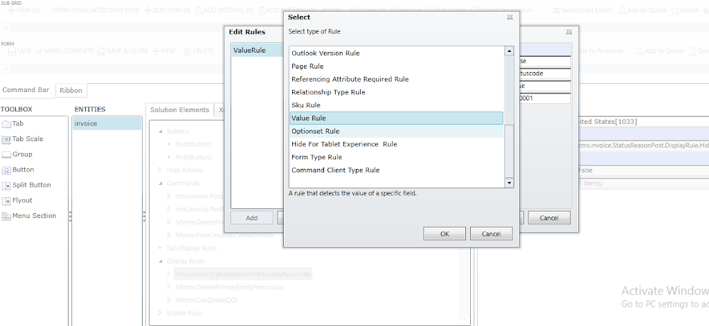 Software Development : Value Rule - Ribbon Workbench CRM 2015