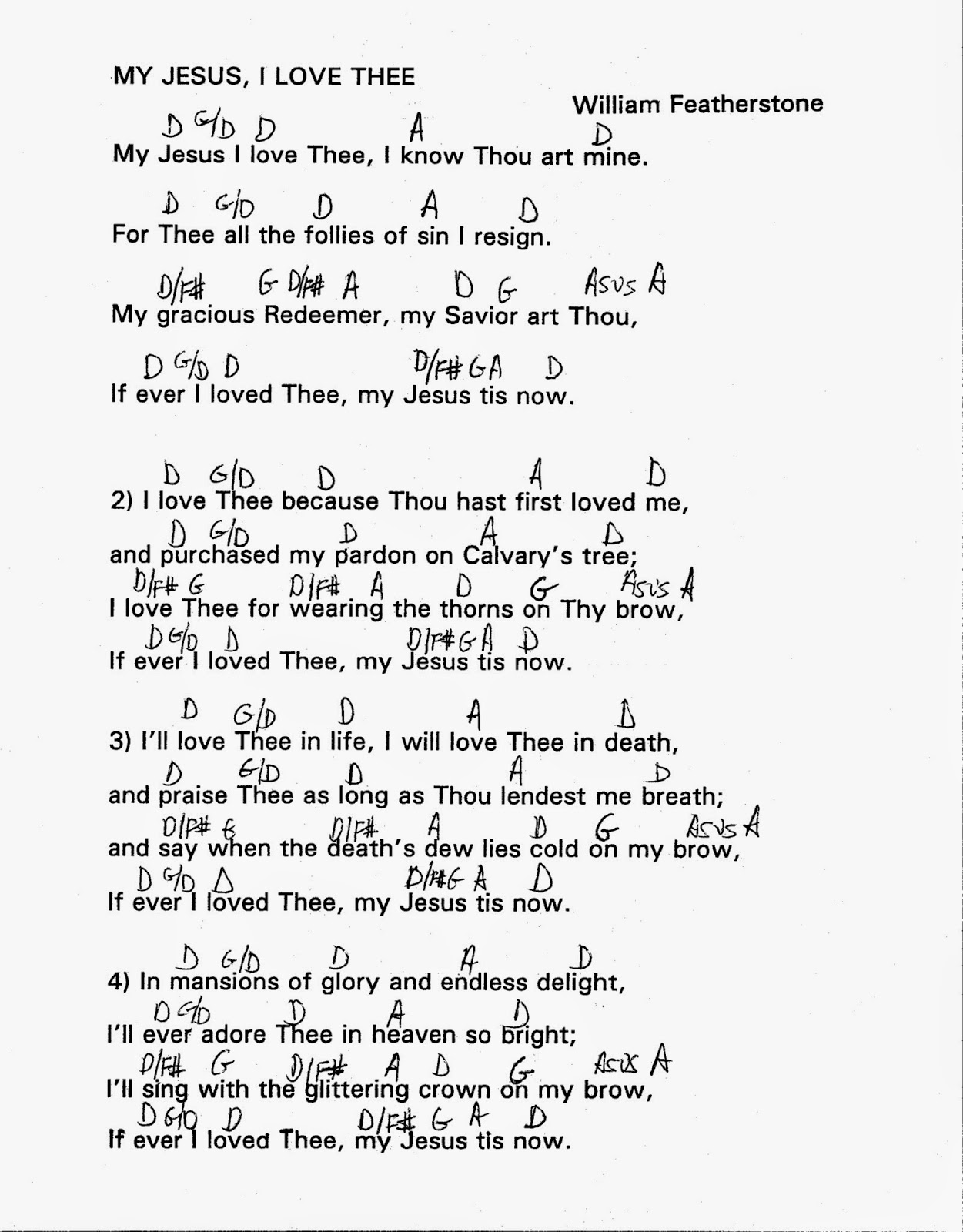 Worship Lead Sheets: My Jesus, I Love Thee - William Featherstone