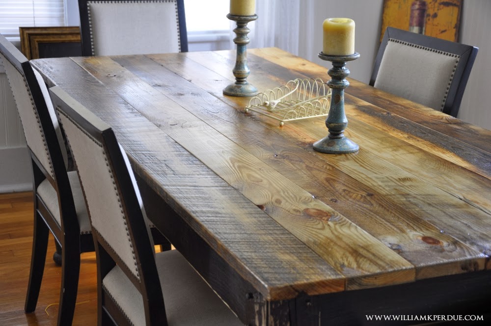 William K. Perdue: Reclaimed Wood Farm Table - Hand Turned Legs