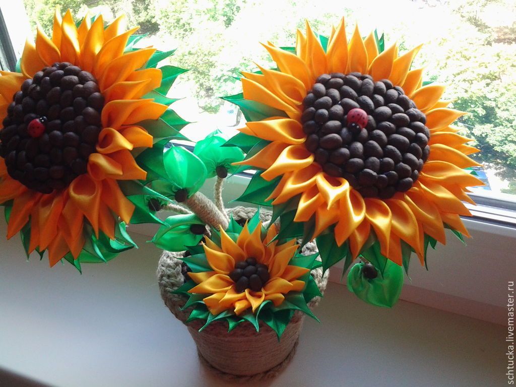 Tutorial bonito para hacer girasoles de listón ~ Haz Manualidades