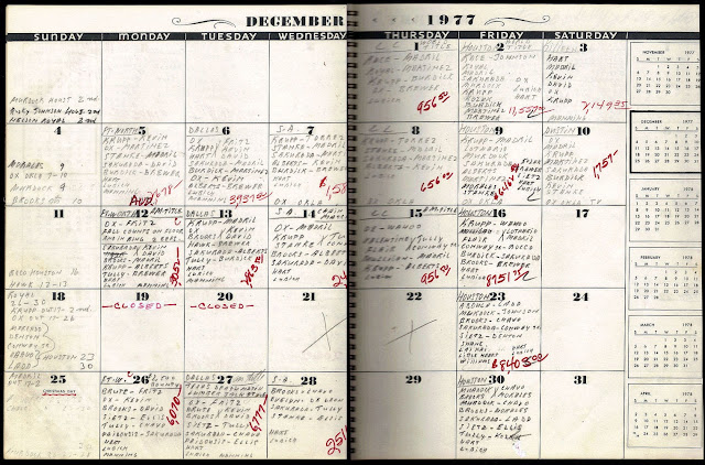World Class Memories: MEMORABILIA: 1977 Booking Calendar