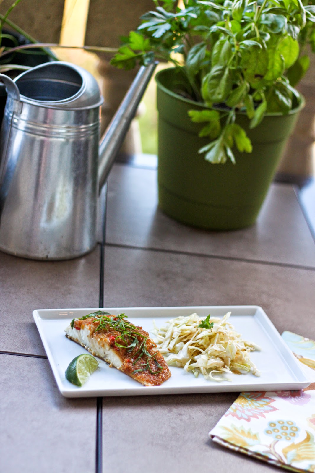 Baked fish with red Thai curry paste