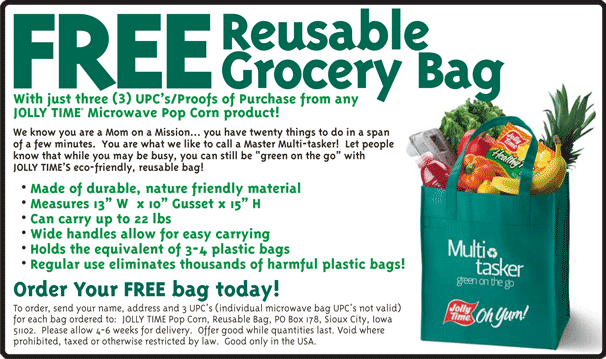 Rebate of the Day - FREE reusable grocery bag from Jolly Time