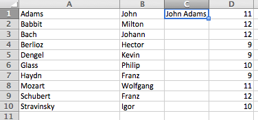Musings of a Maestro: Microsoft Excel Saved My Sanity: =B1&" "&A1