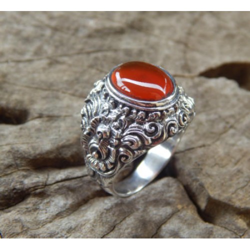 Cincin perak motif ukir bali patra batu cornelian ~ Jnanacrafts