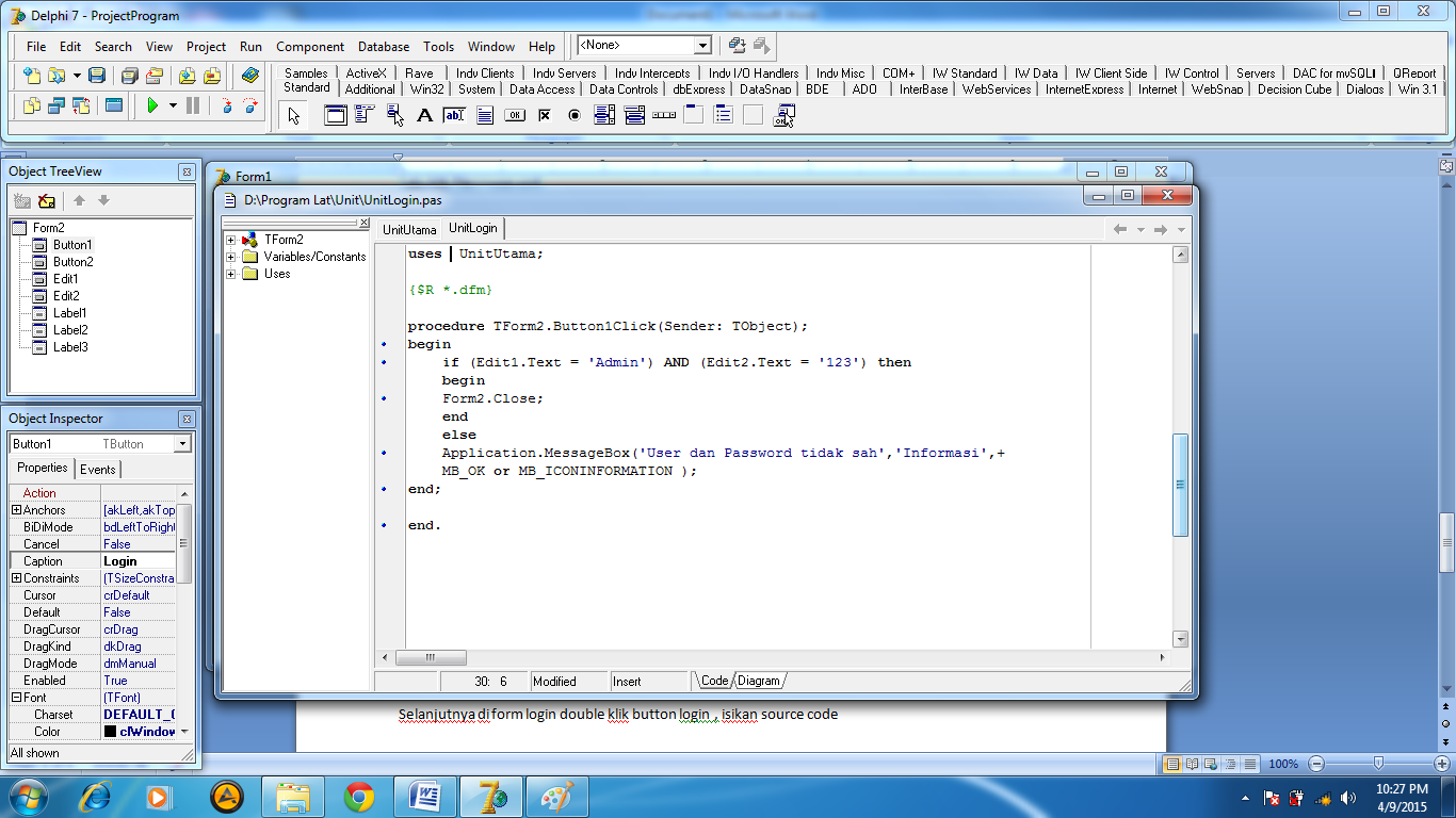 INFORMATIKA: Cara Membuat Form Login Delphi 7