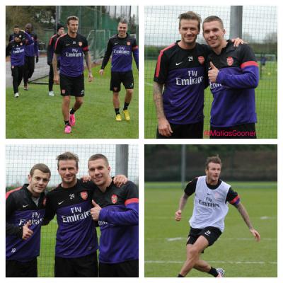 David Beckham trains with Arsenal