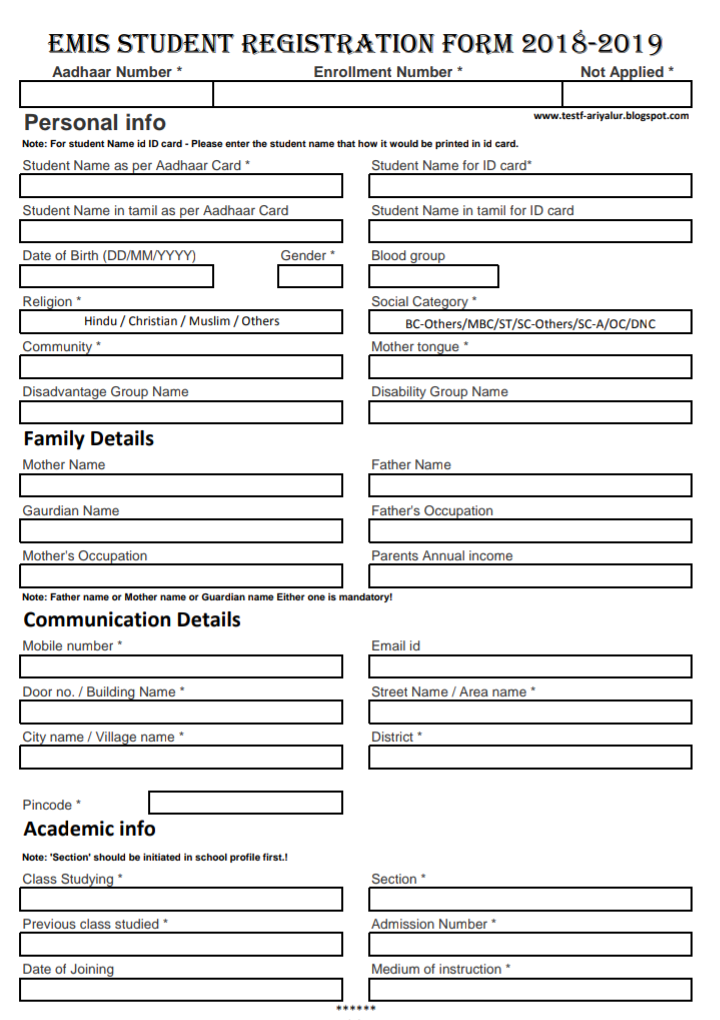 EMIS Student Registration Form New 2018-2019 - kaninikkalvi
