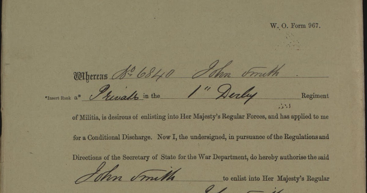 Army Forms & Attestations: Arm Form WO.967 - Militia, conditional discharge