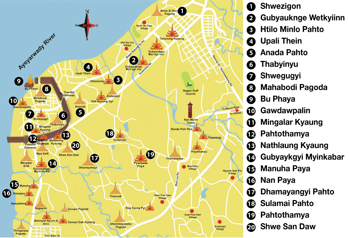 Bagan Map with temples | Bagan, Bagan sunrise, Map
