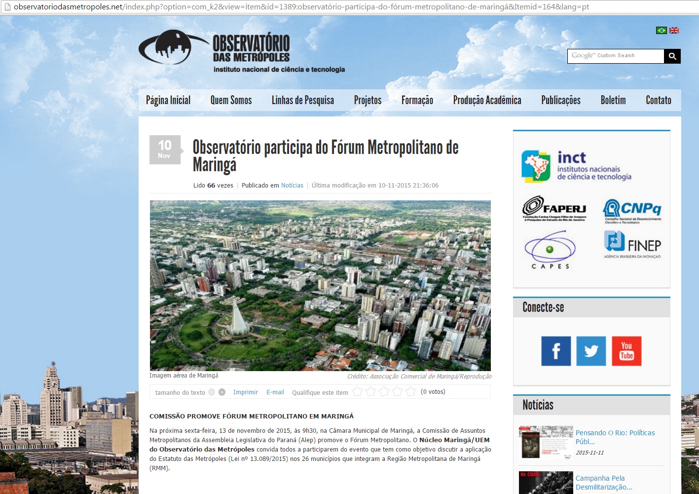 Observatório das Metrópoles Núcleo UEM / Maringá: novembro 2015