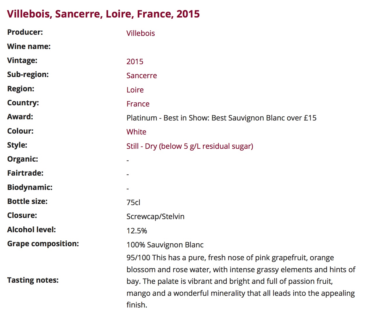 Jim's Loire: 2016 DWWA Results –Villebois Sancerre made by Thierry ...