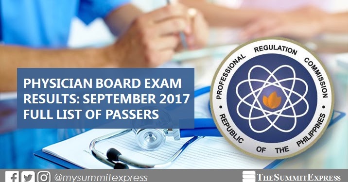 FULL RESULTS: September 2017 Physician board exam passers list, top 10 ...