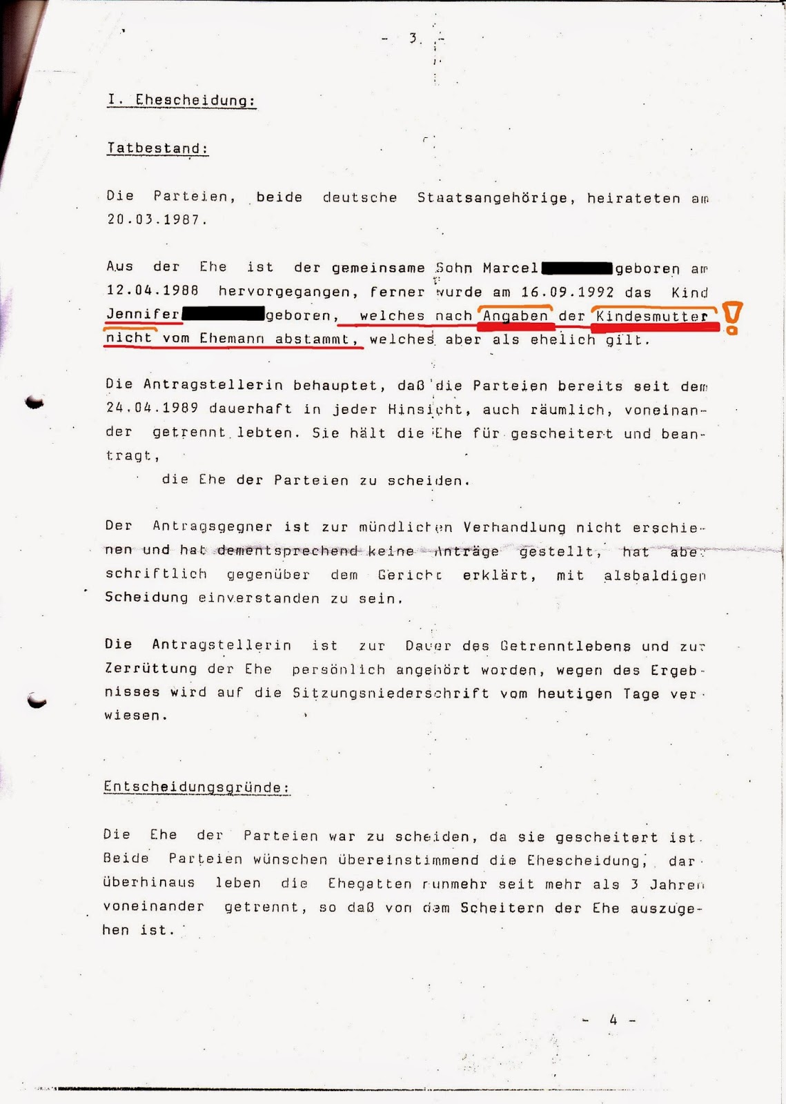 Scheidungsurteil Sonja Wasner Schneidereit Braunschweig 1992