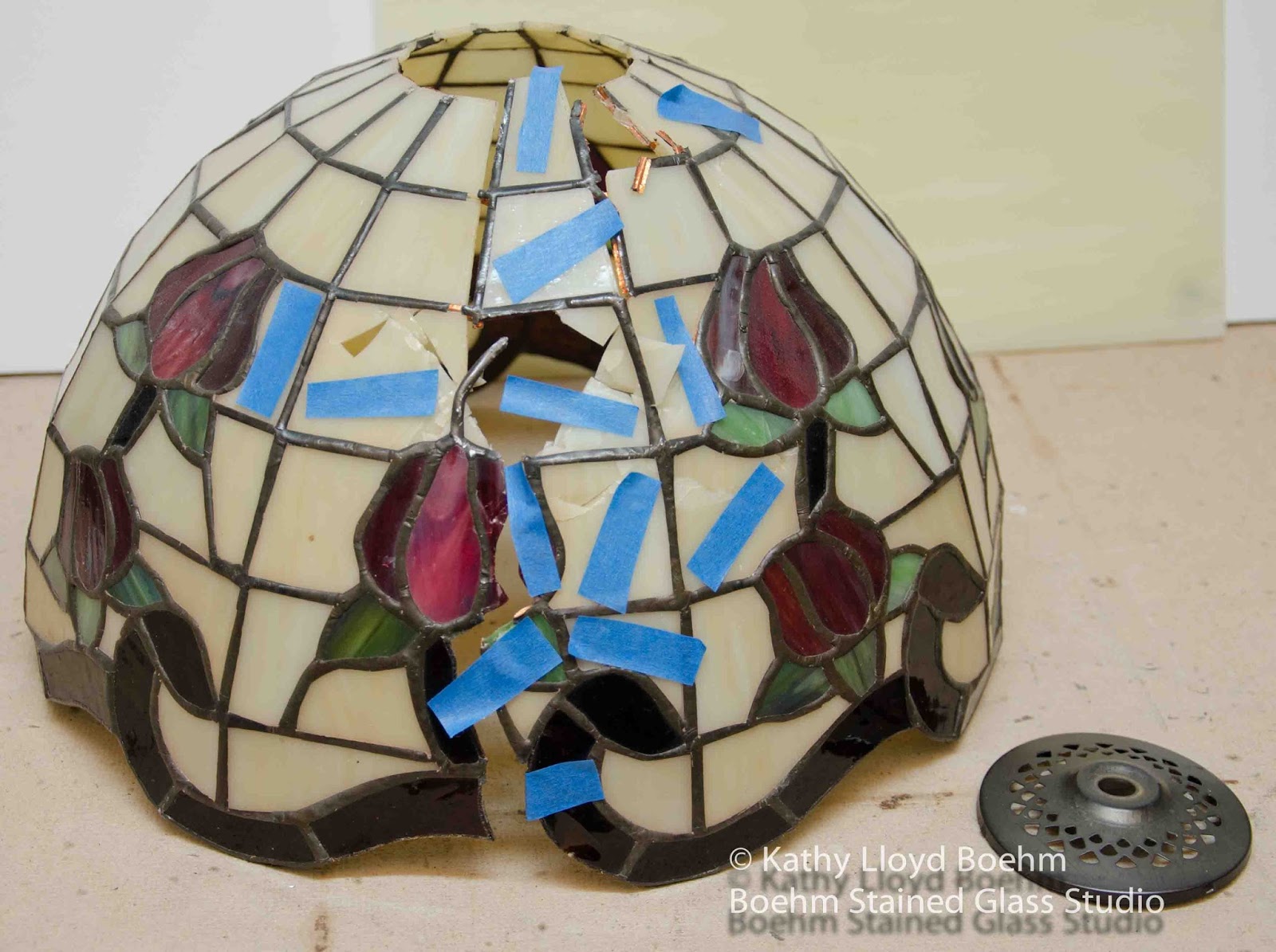 Boehm Stained Glass Blog: Lamp Repair after Major Damage