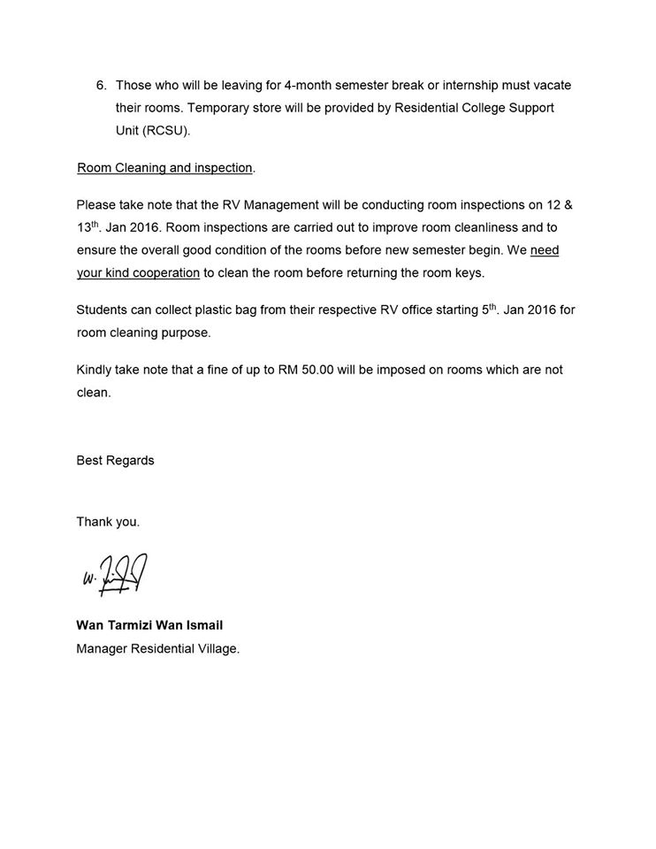 Memo accommodation for Jan 2016 semester