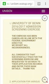 UNIBEN GIST: UNIBEN to refund Screening fee to all registered candidate