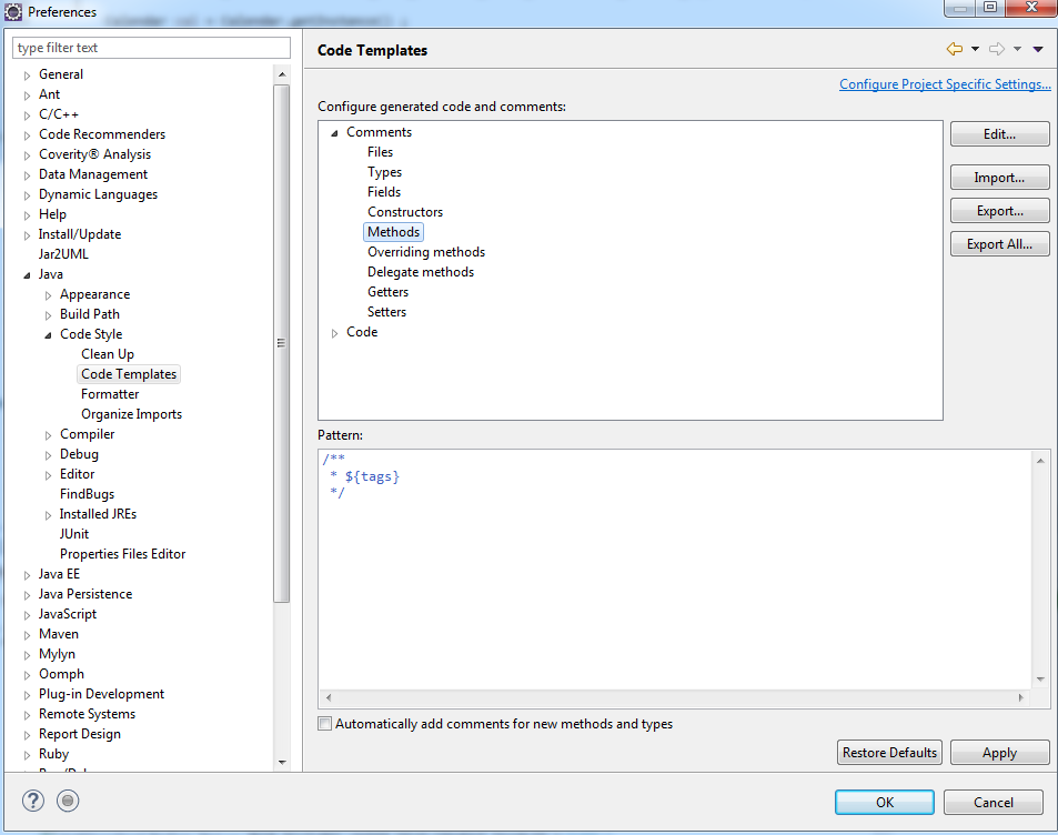 Programmer S Stack Where To Setup Eclipse Javadoc Templates