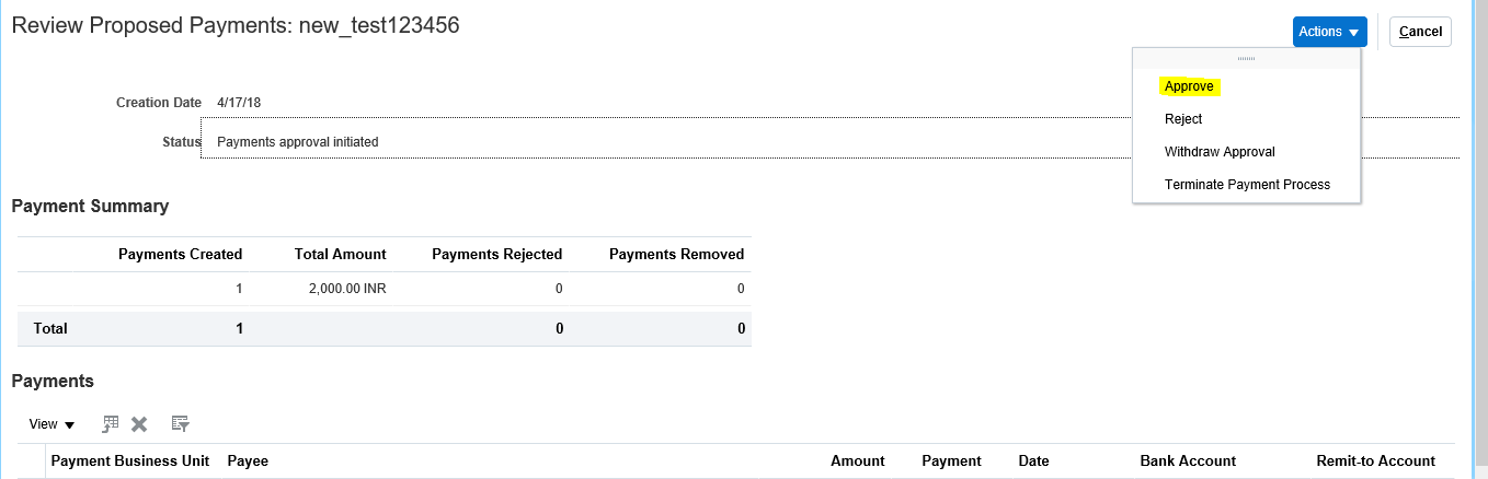 Oracle Application S Blog How To Make Payment In Oracle Fusion By Payment Process Request