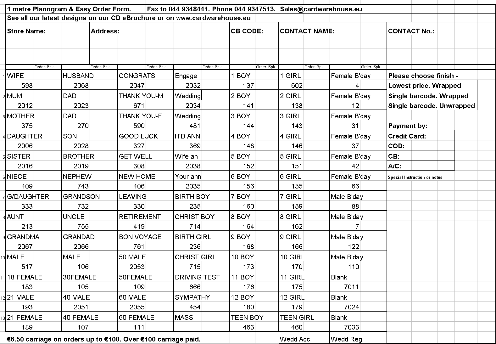 Card Warehouse: Order Forms and Planograms