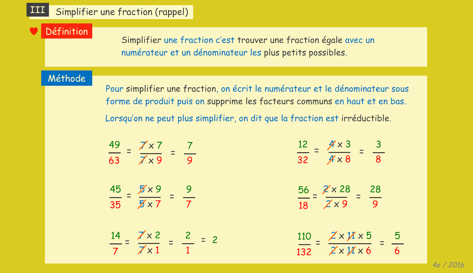 Cours de Maths / 4e 2016: CH 7 - Opérations sur les fractions