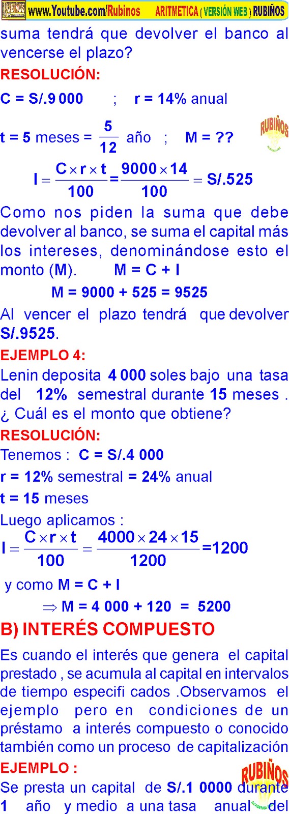 REGLA DE INTERÉS SIMPLE Y COMPUESTO EJERCICIOS RESUELTOS PDF