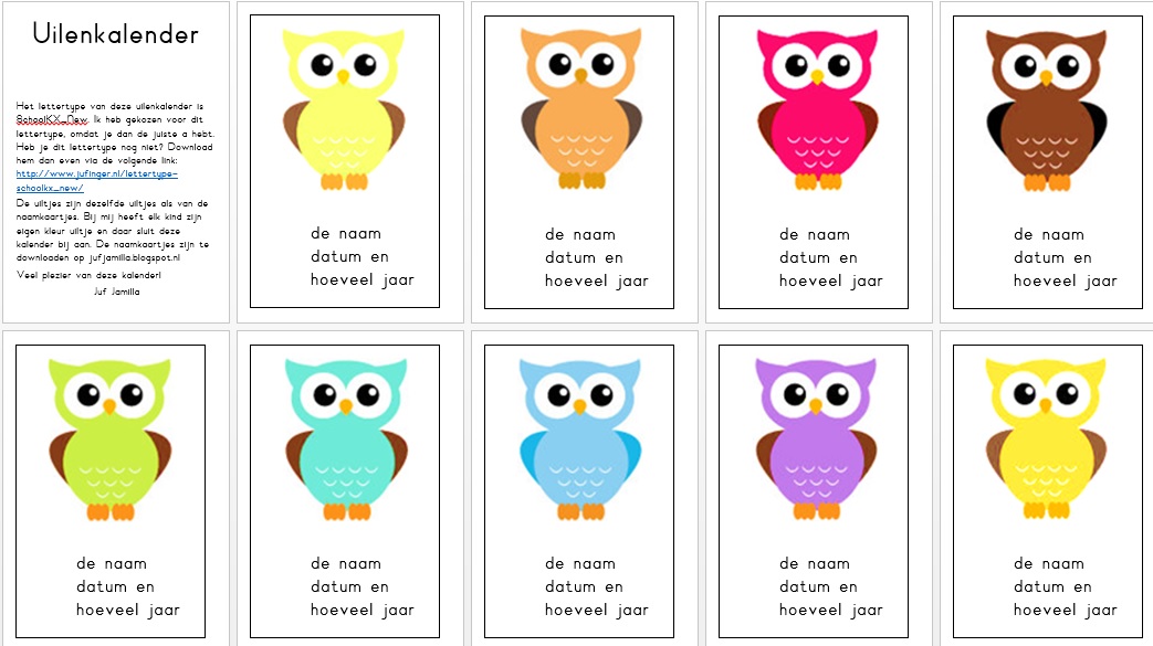 Juf Jamilla: Uilen verjaardagskalender