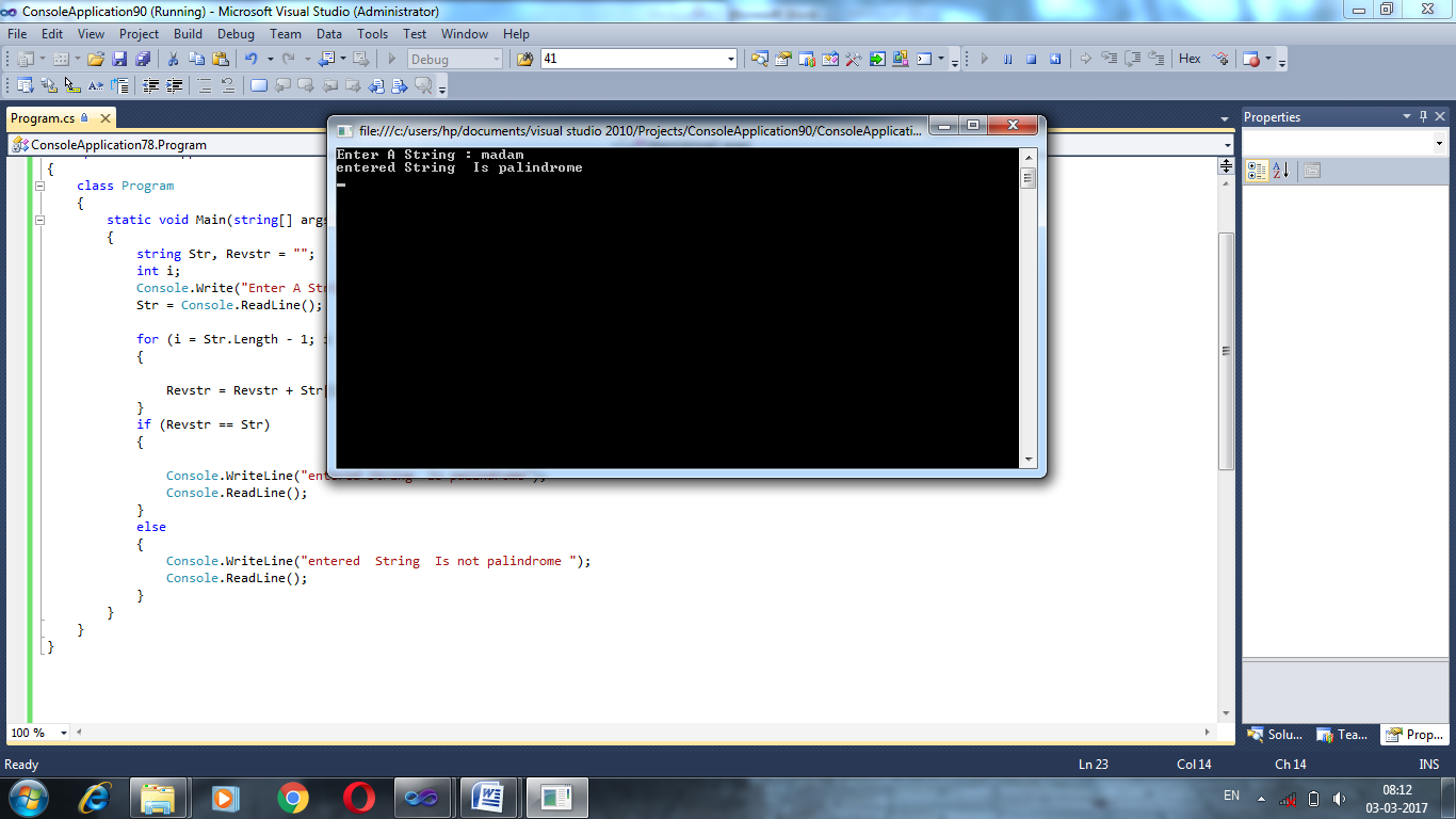 All Dotnet Programs Palindrome String Programme In C