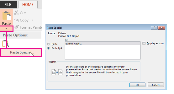 EViews: Object Linking and Embedding (OLE)