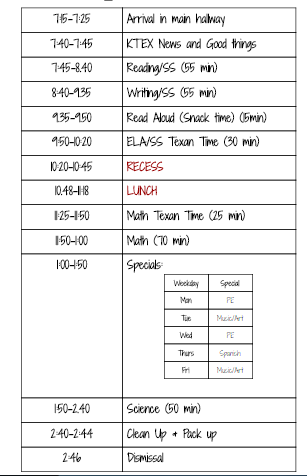 Mrs. M's Teaching Corner: Daily Schedule