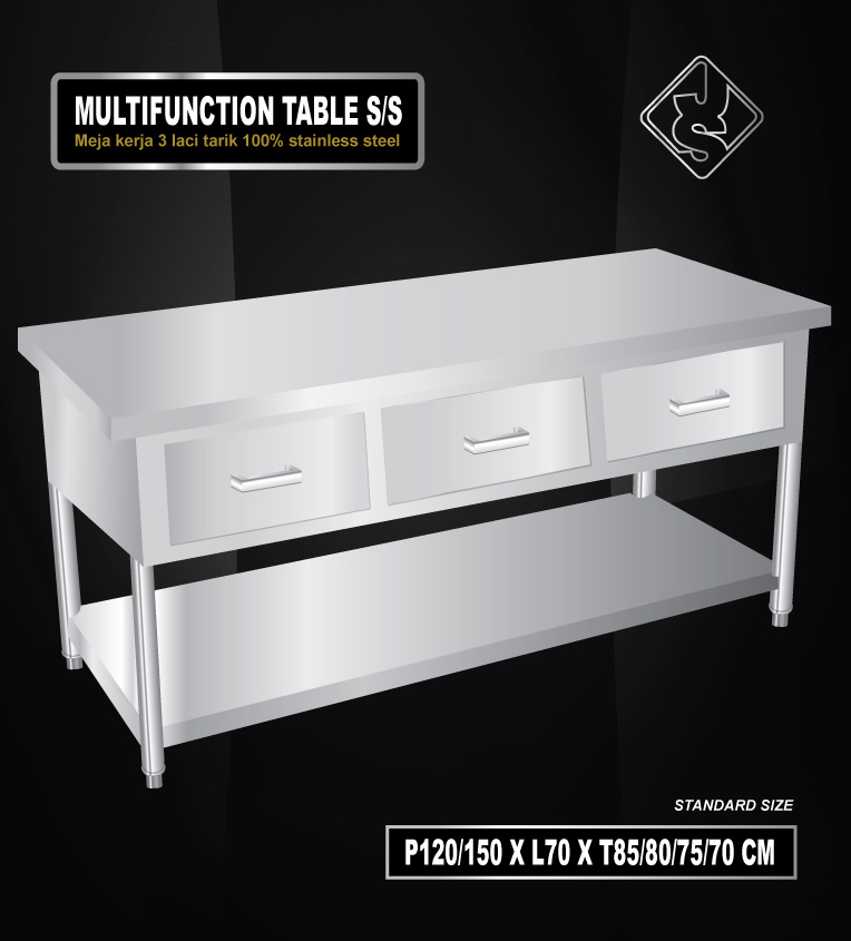 Meja kerja stainless rak simpan bawah 3 laci tarik - Refrensi Produk ...