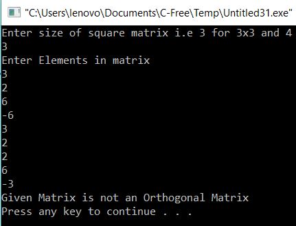 All C Programs: Program to Check whether given Matrix is Orthogonal or not