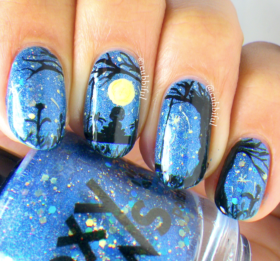cubbiful: The Digit-al Dozen Does Whimsy: Day 2 - Moonlight Nail Art