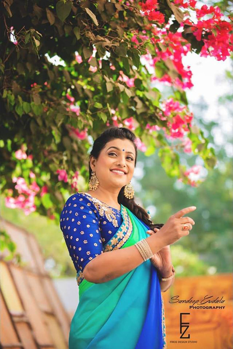 Actress Roja Generous Looking In Green Saree Photos