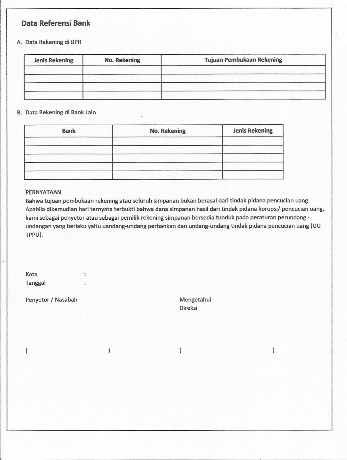 Dunia Perbankan: Contoh Form CDD ( Customer Due Dilligent ) pada APU ...
